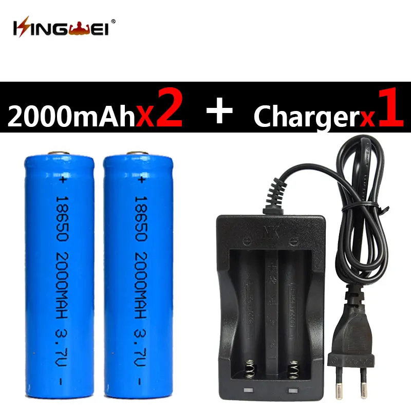 New 2Pcs 18650 3.7v Rechargeable Li ion 2000mah Battery +one NK 809 ...