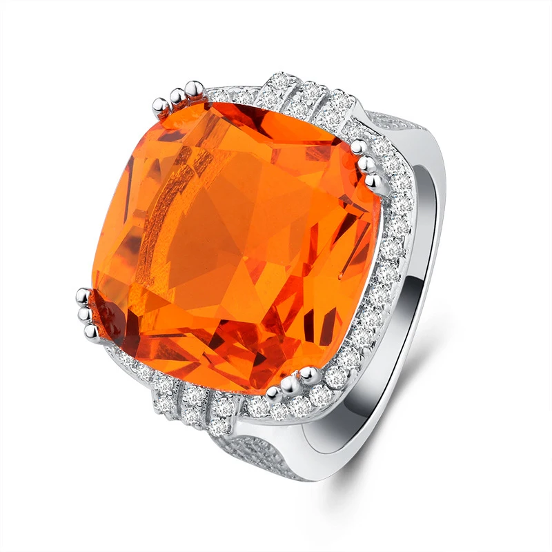NEW 4CT Big Champagne CZ Stone Ring Large Single Orange Crystal Cut ...