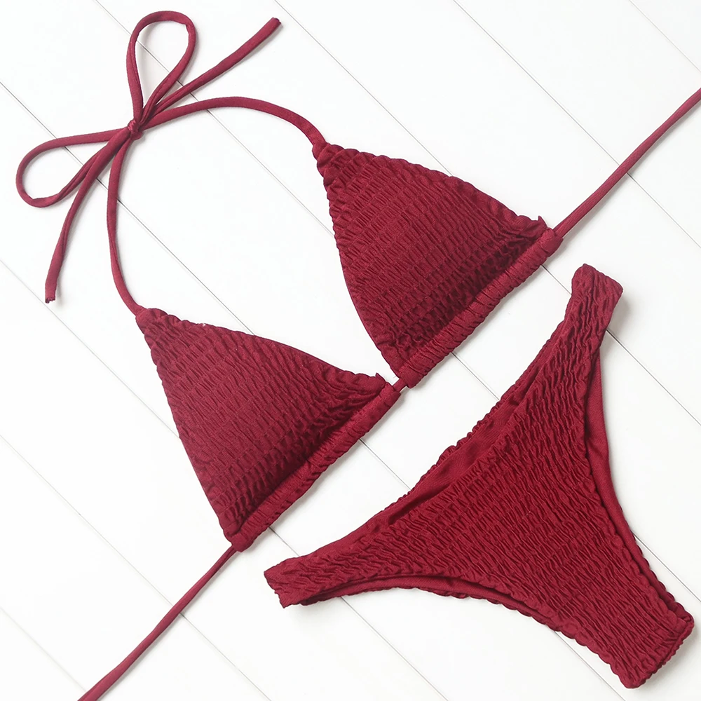 Omkagi High Quality Wine Red Bikinis 2018 Brazilian Bikini Set Swimwear