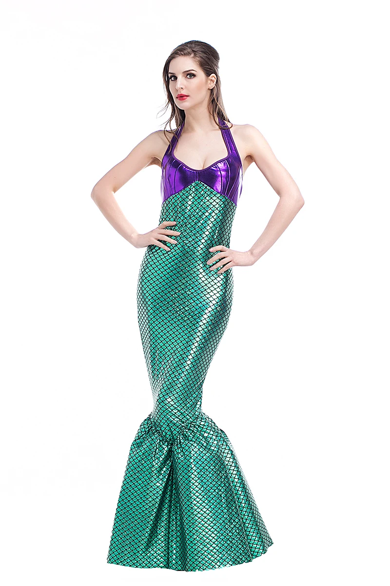 Women Mermaid Costume Sexy Sleeveless Shine Halter Dress Ladies Fancy ...