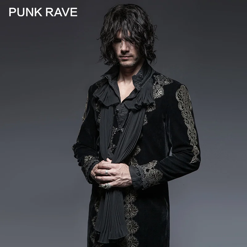 PUNK-RAVE-Gothic-Aesthetic-Embossed-Retro-Man-Long-Black-Coat-Black ...