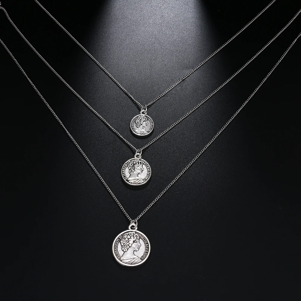 Vintage Carved Coin Necklace For Women Gold Necklace Multiple Layers ...