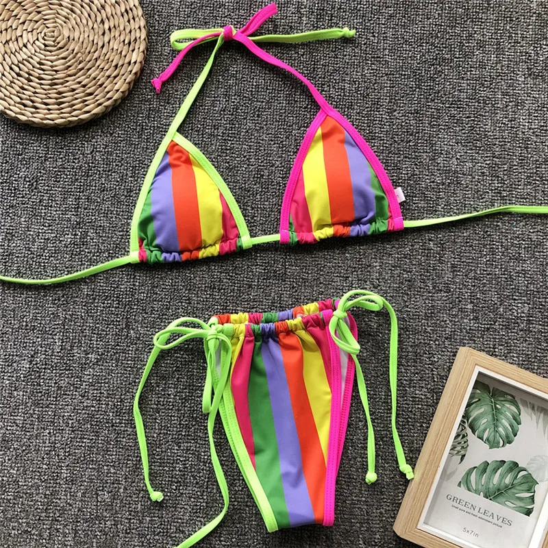 Micro String Tie Tiny bikini 2019 Brazilian Swimwear women neon Two ...