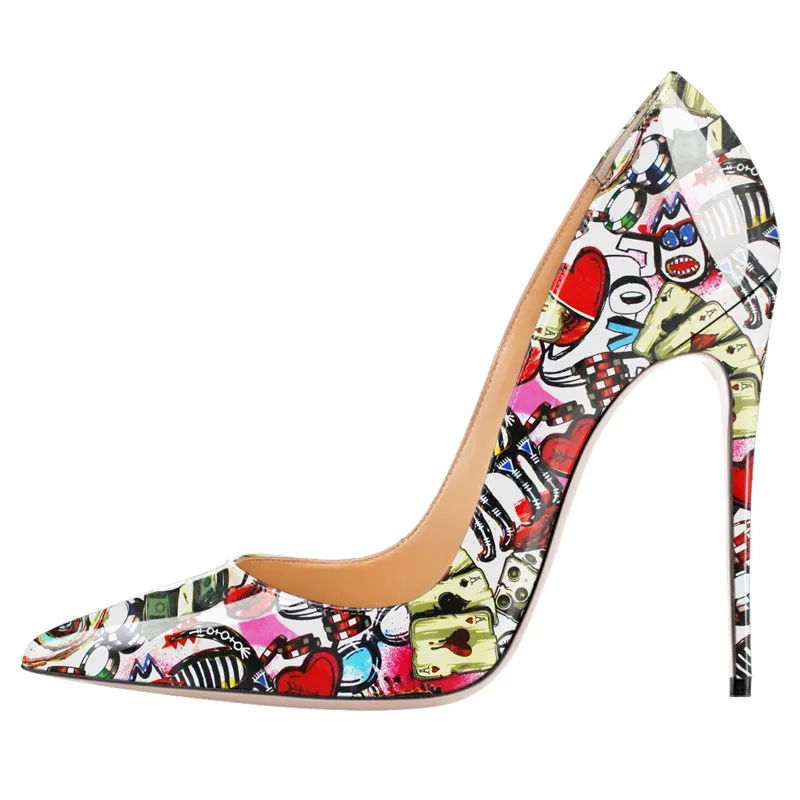 Graffiti-High-Heels-Patent-Leather-Printed-Pumps-Women-Shoes-Luxury ...