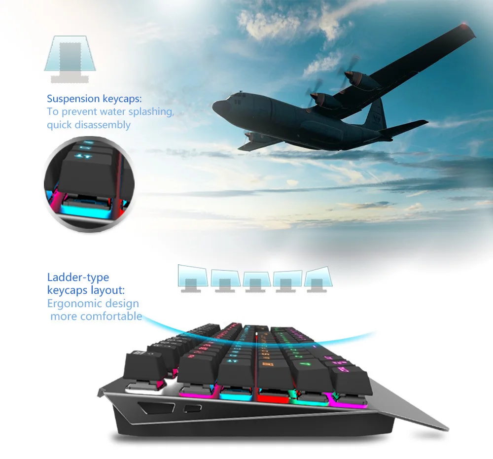 Delux KM06 Wired RGB Gaming Mechanical Keyboard 104 Standard Suspended ...