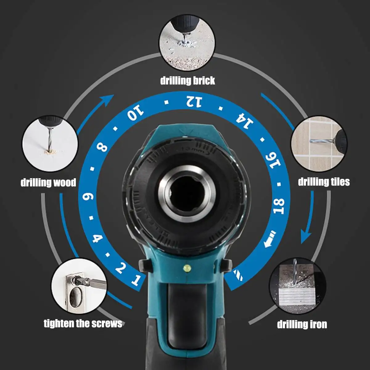 Electric Screwdriver Cordless Drill Impact Drill LED Light Power Driver ...
