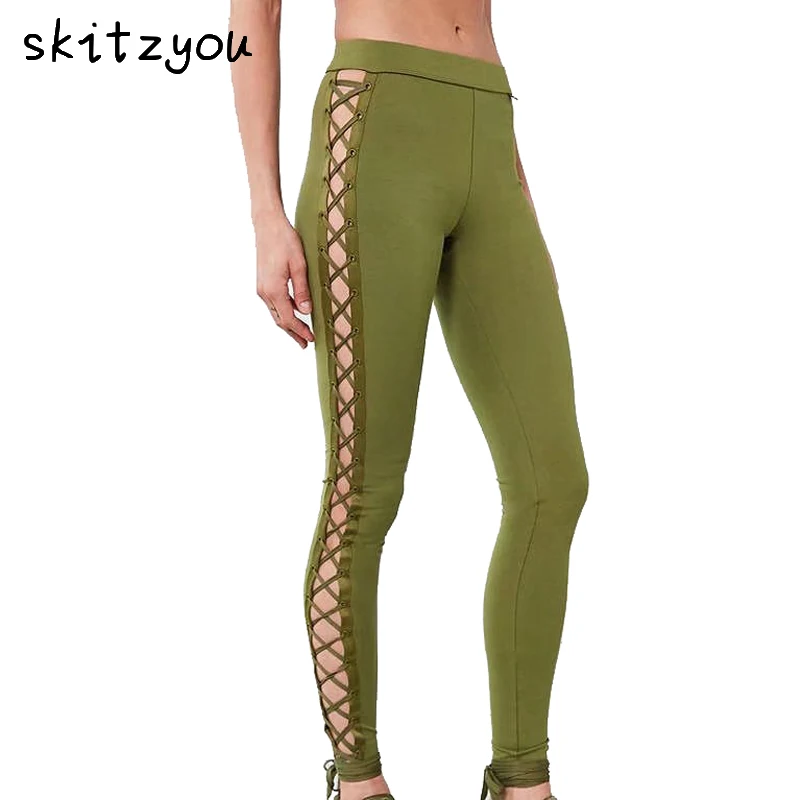 skitzyou Autumn Women Sexy Skinny Side Lace Up Green Bodycon Party ...