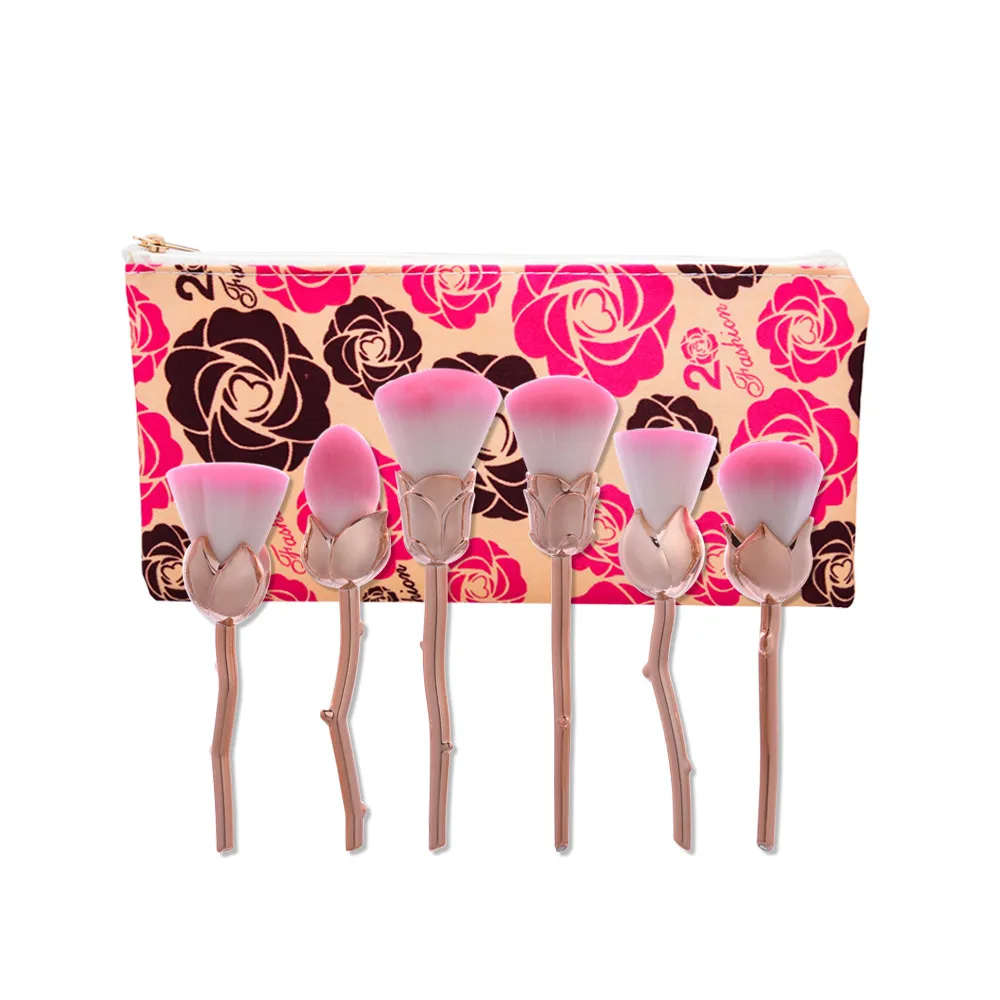 6pcs Rose Shaped Makeup Brushes Flower Foundation Powder Make Up ...