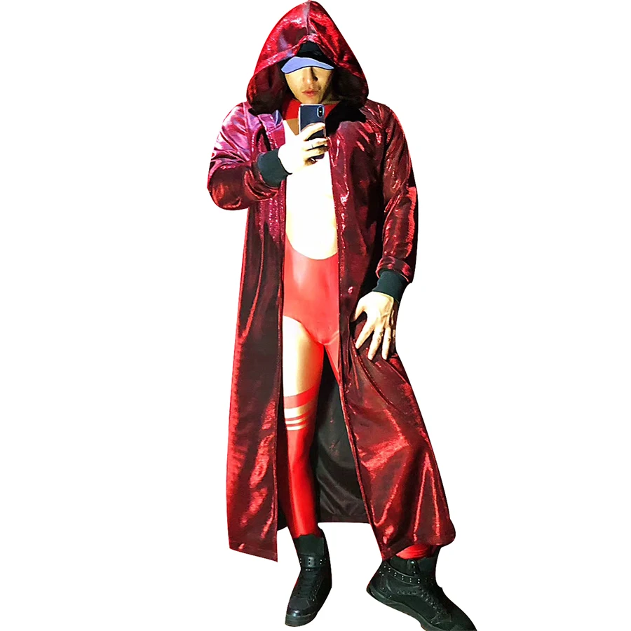 Men Singers Male Singer Stage Costume DJ DS Performances Bar Red Long ...