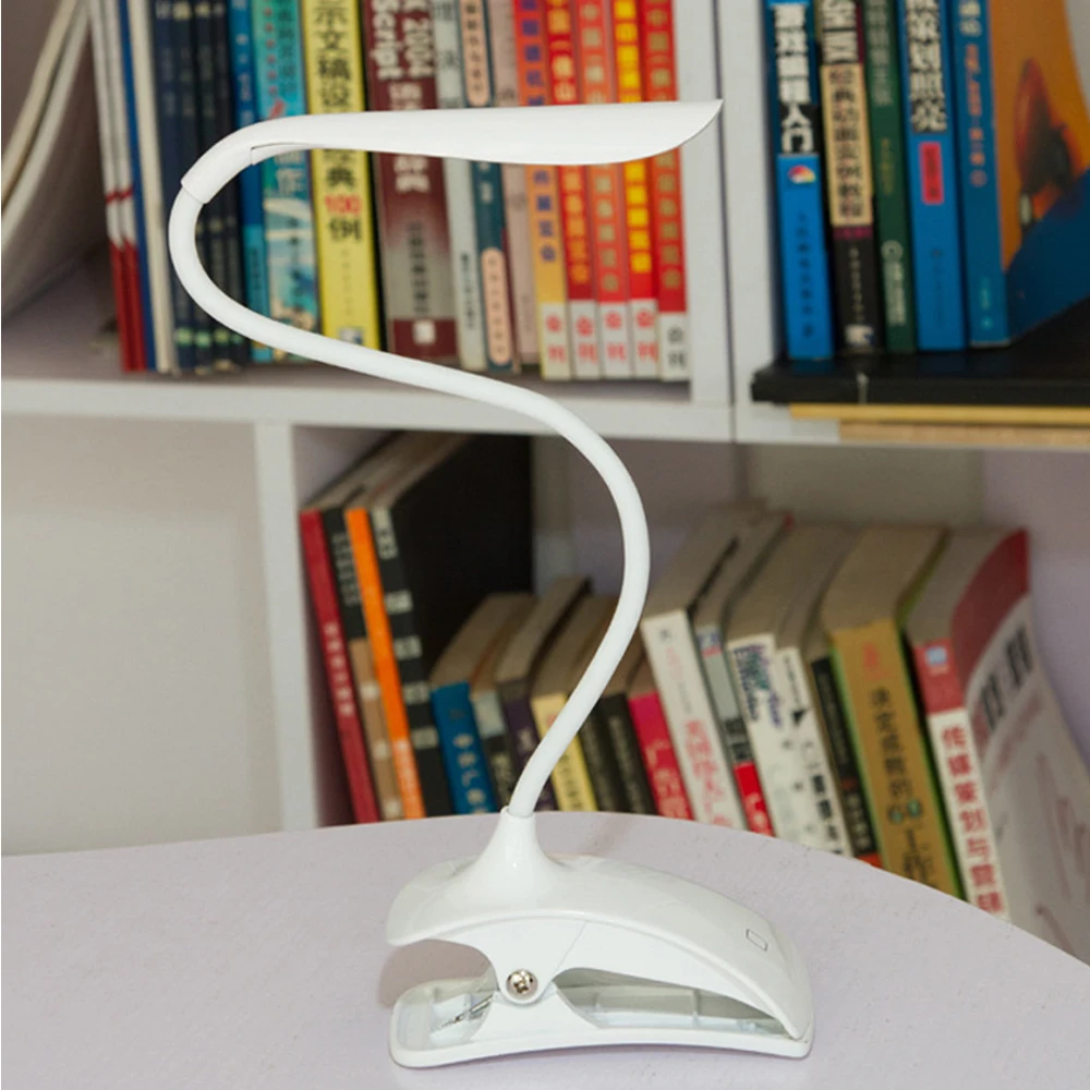 Mini Arm Flexible Desk Lamp Portable LED Clip Table Light Cold White ...