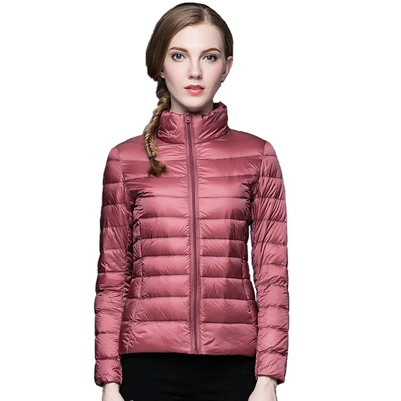 Winter Women Ultra Light Down Jacket 90% Duck Down Stand Collar Jackets ...