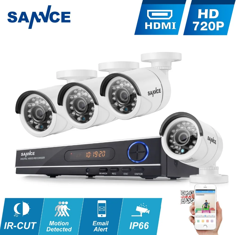 SANNCE 8CH CCTV Security System HD 1080N AHD DVR 4PCS 720P IR outdoor ...