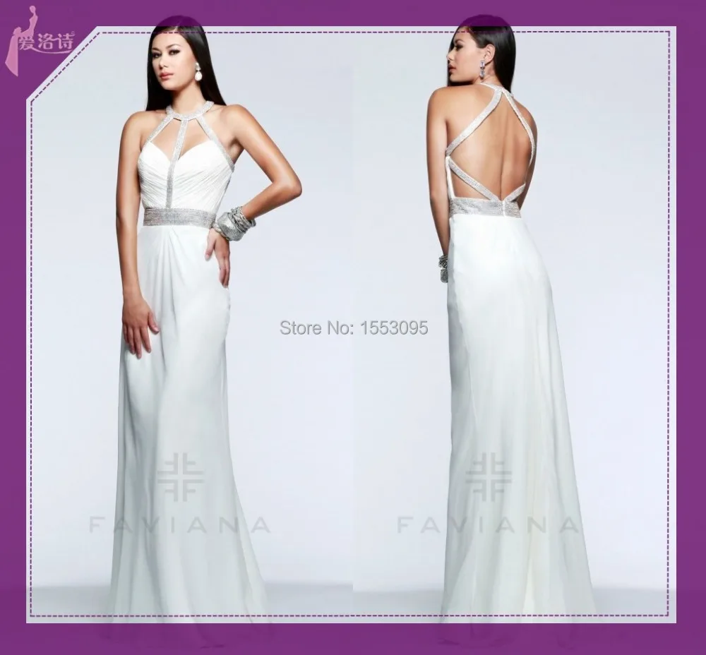 White Formal Evening Dress 2014 High Neck Criss Cross Beaded Dress Open ...