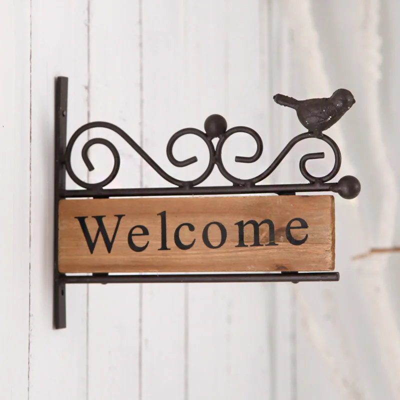 Retro Vintage WELCOME Sign Plaque Metal Wood Bird Welcome Sign for Bar ...