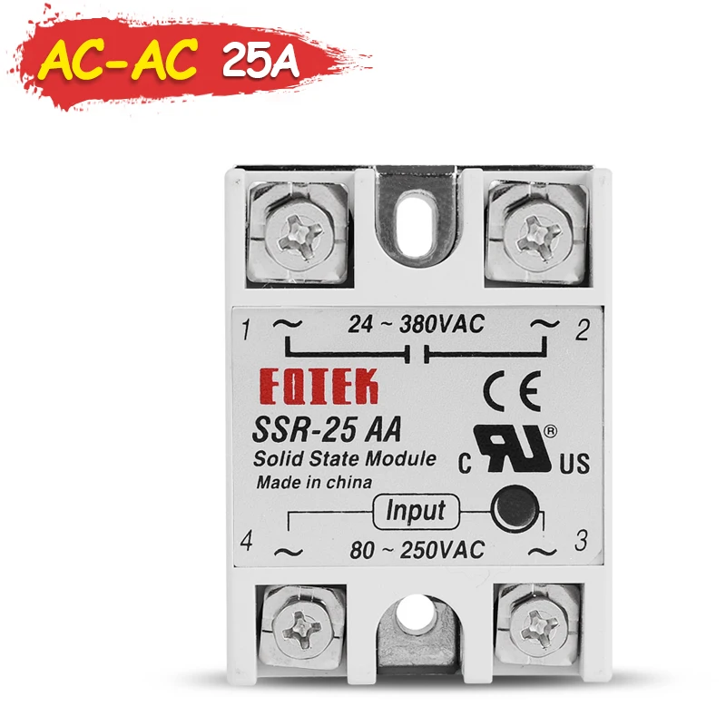 Ssr-25aa Ac-ac 25a Single Phase Solid State Relay Ssr 80-250vac To 24 ...