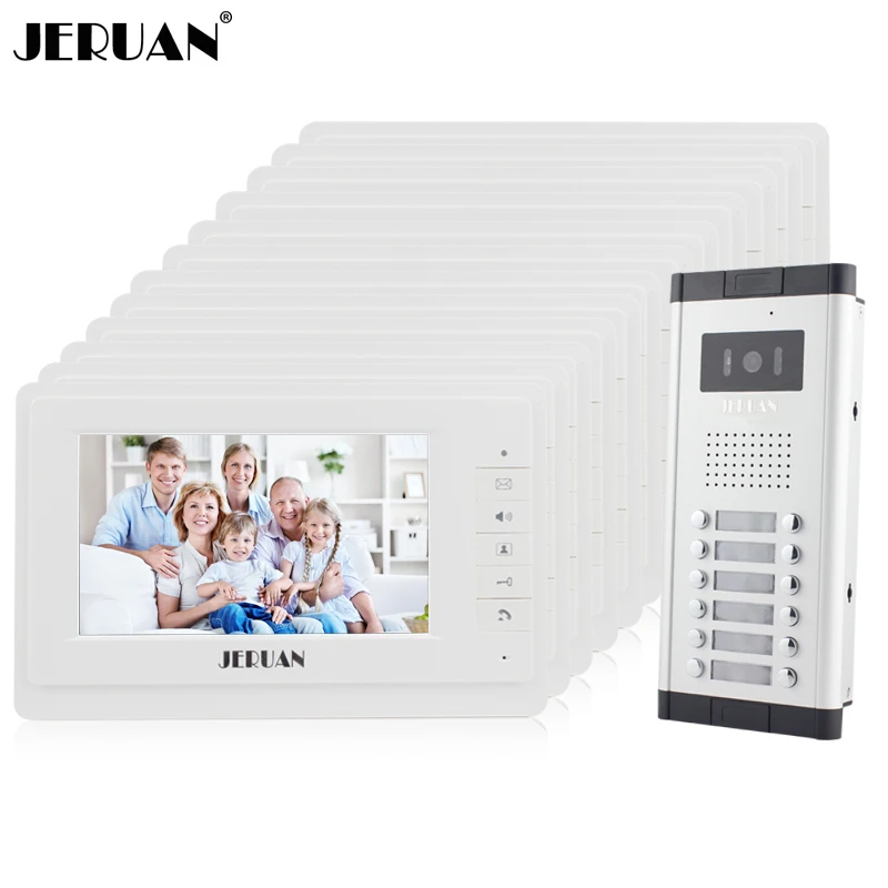 JERUAN Apartment Doorbell intercom 12 Monitor 7`` Video door phone ...