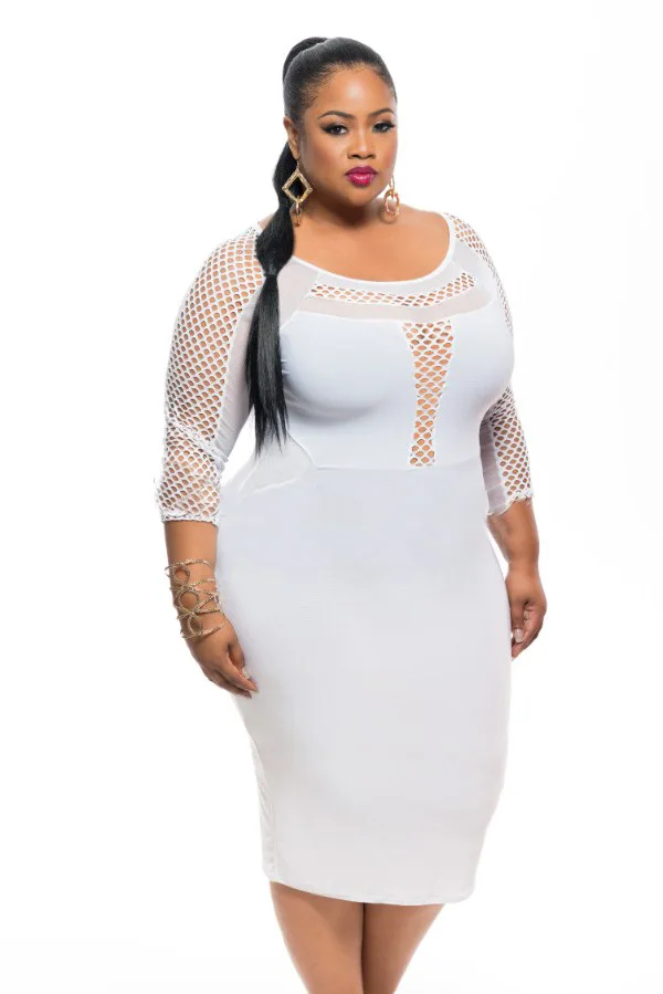 2018 XXL XXXL Sexy Women Plus Size Dress Black White Long Sleeve Mesh