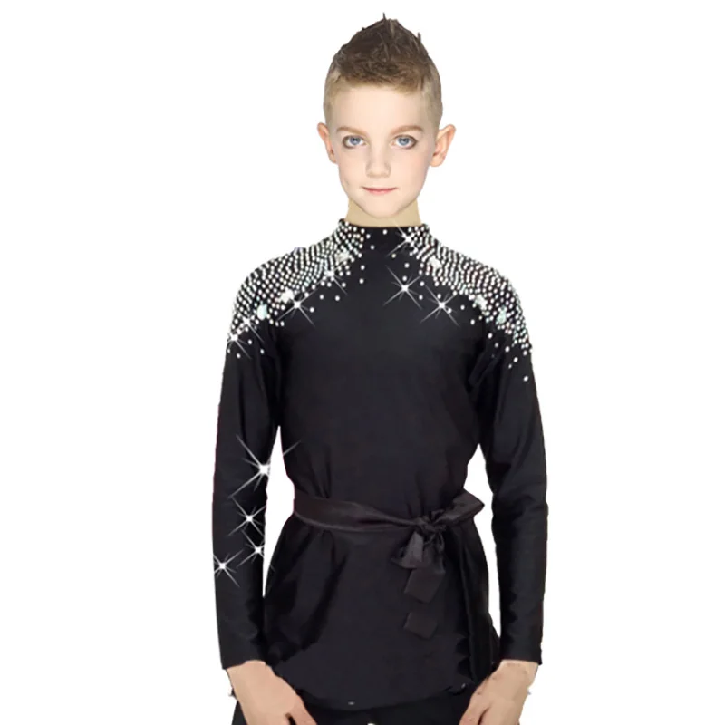 New-Latin-Dance-Tops-For-Boys-Men-Velvet-Diamonds-Long-Sleeve-Shirts ...