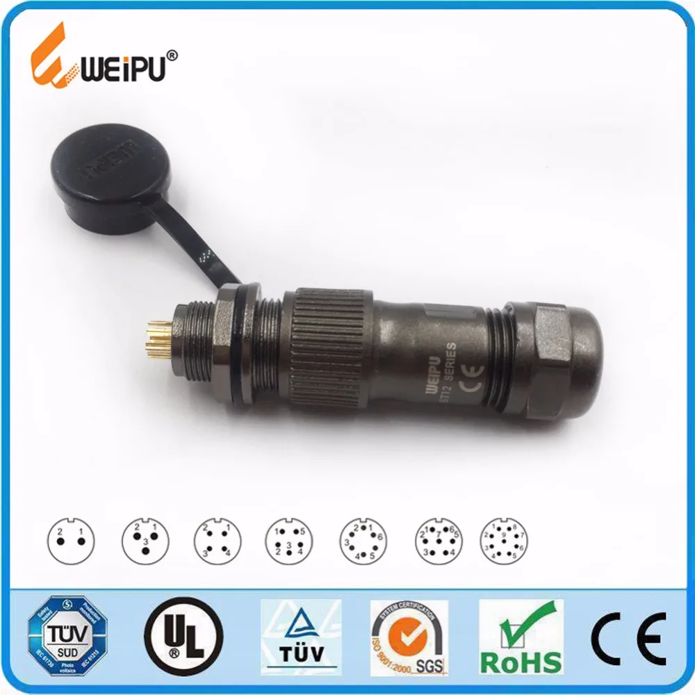 Weipu ST12 Waterproof IP67 Metal Connector 2 3 4 5 6 7 9 Pin In line ...