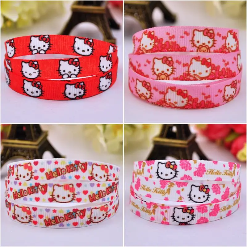 3/8'' (9mm)Hello Kitty 4 style mixed Cartoon Character printed ...