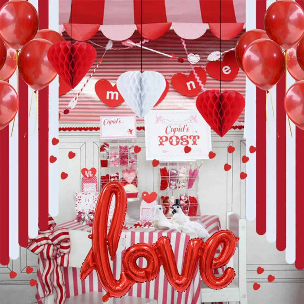 22pcs Wedding Decoration Kit Artificial Dove LOVE Foil Balloons Ruby ...
