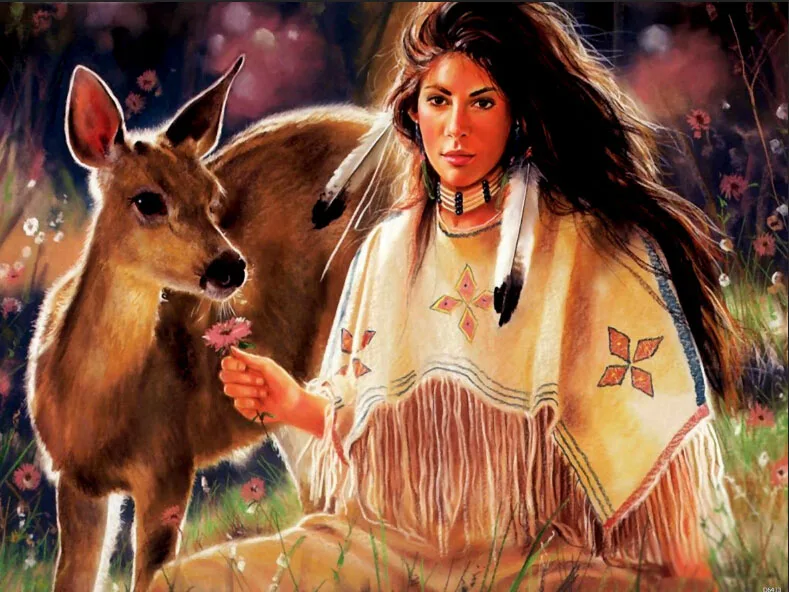 Native American Woman Deer Nature Art Indians Art Huge Print Poster ...