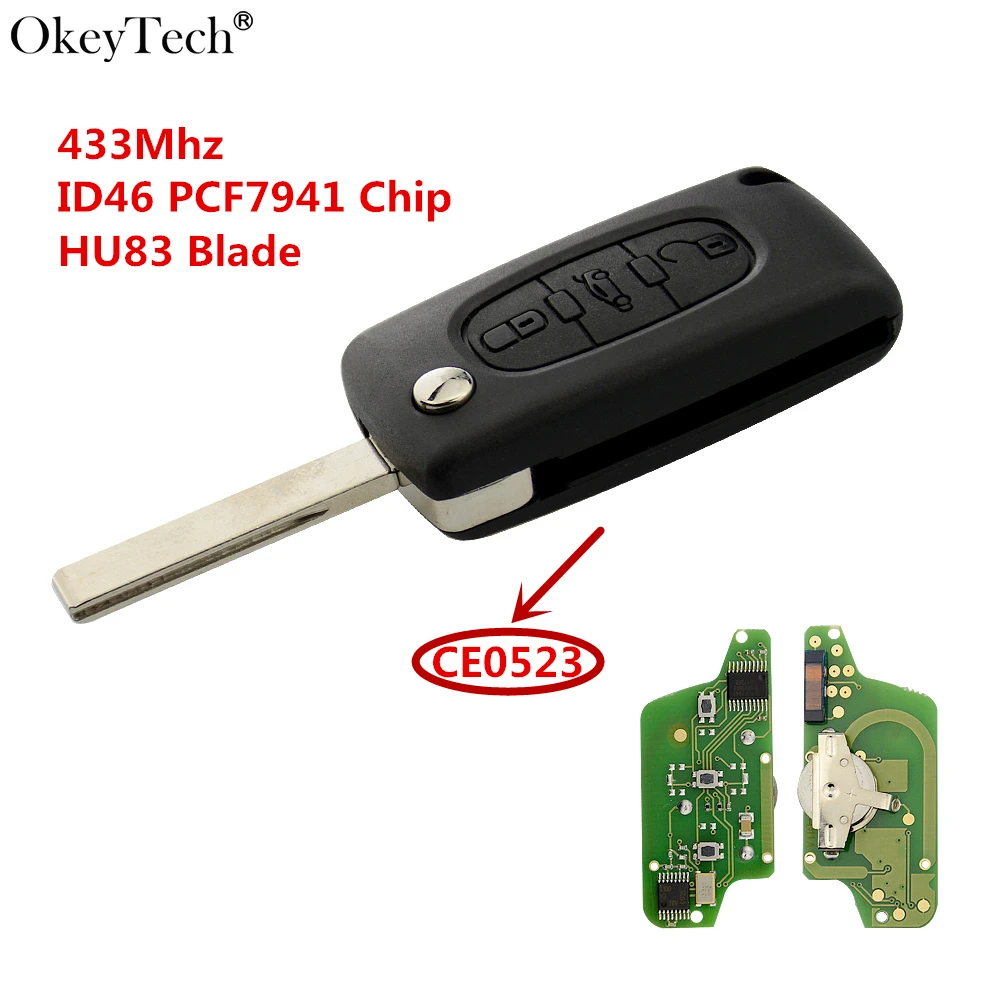 Okeytech 3 Buttons Flip Remote Car Key For PEUGEOT 207 208 307 308 408 ...