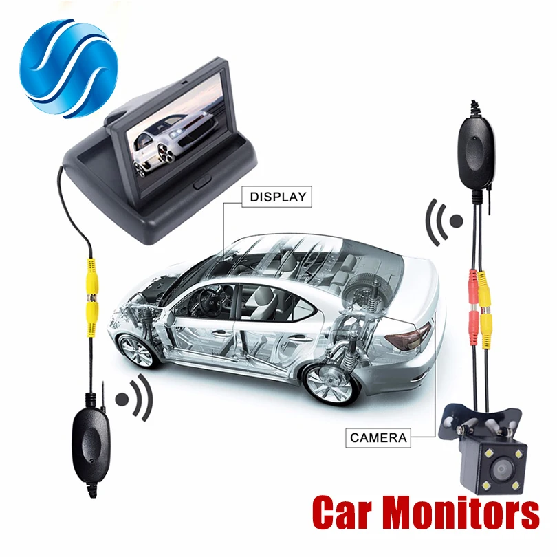 2In1Car Parking System Kit Wireless4.3"TFT LCD Monitor Foldable HD ...