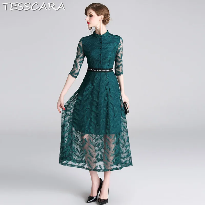 TESSCARA – Robe longue en dentelle pour femmes, tenue de bureau ...