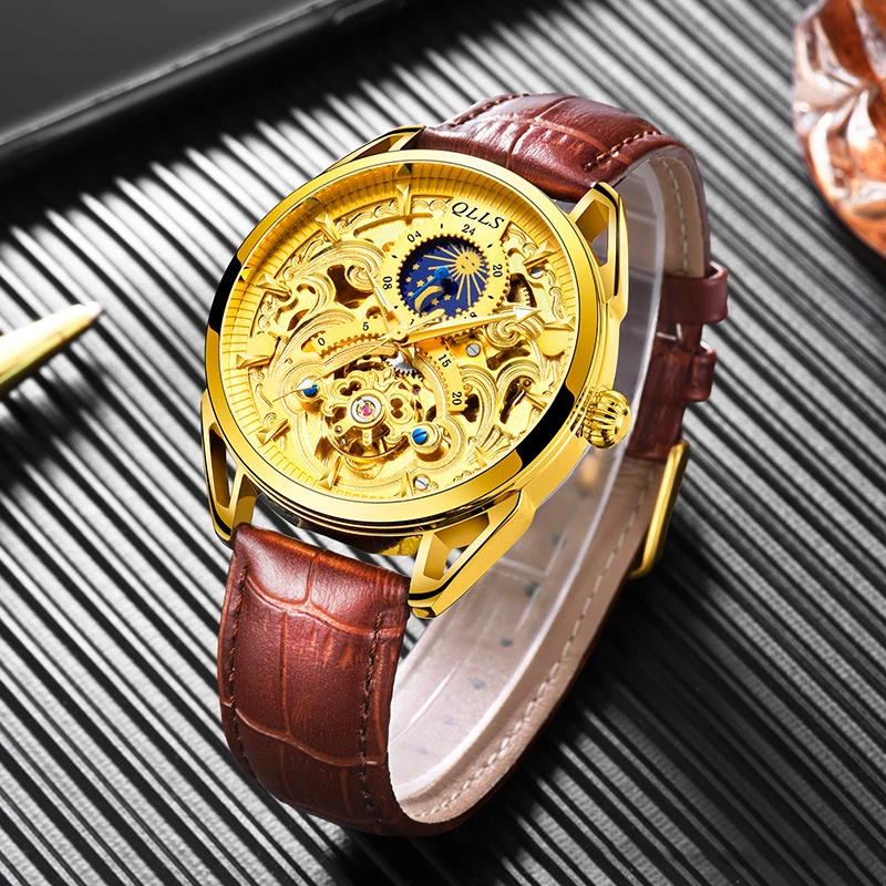 QLLS Top Brand Men Mechanical Watch Automatic Skeleton Moon Phase ...