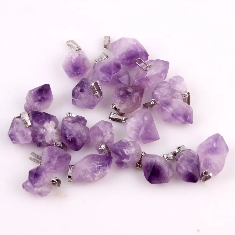 10pcs/lot Natural Amethyst Pendants Irregular Pendulum Purple Crystal ...