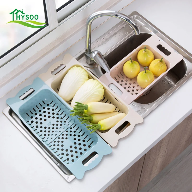Telescopic Sink Rack Plastic Drain Rack Kitchen Put Tableware Shelf