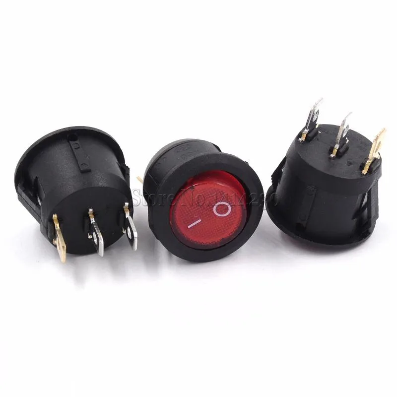 10PCS 23mm Diameter Red Light ON OFF SPST Round Rocker Switch 3 PINS 6A ...