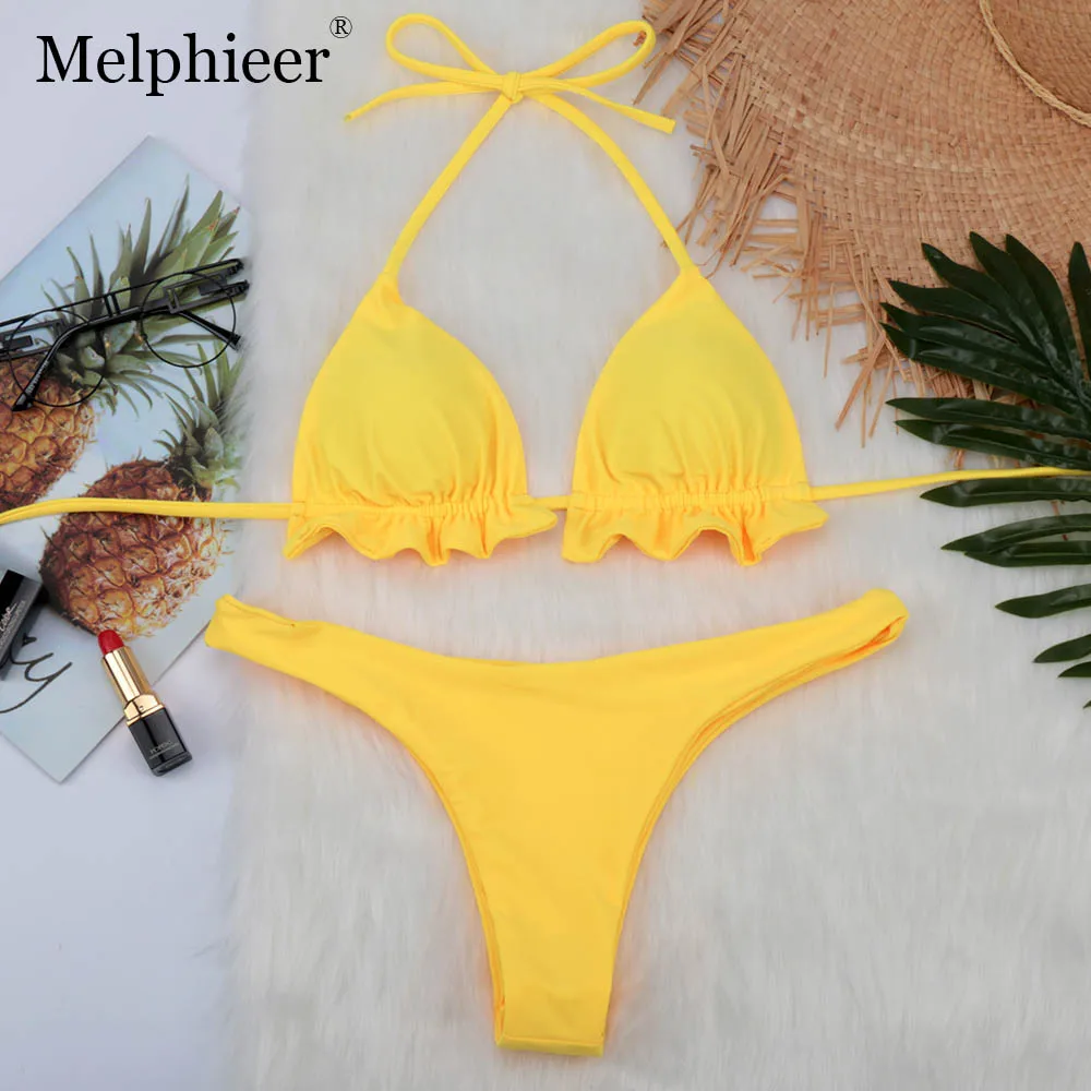 Ruffle Swimsuit String Bikinis Bandage Swimwear Women Push Up Brazilian