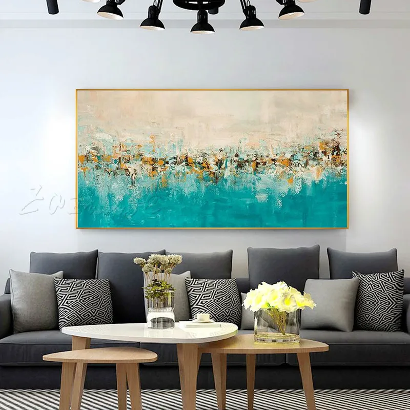 Pintura-abstracta-moderna-sobre-lienzo-arte-de-pared-verde-azulado-acr ...