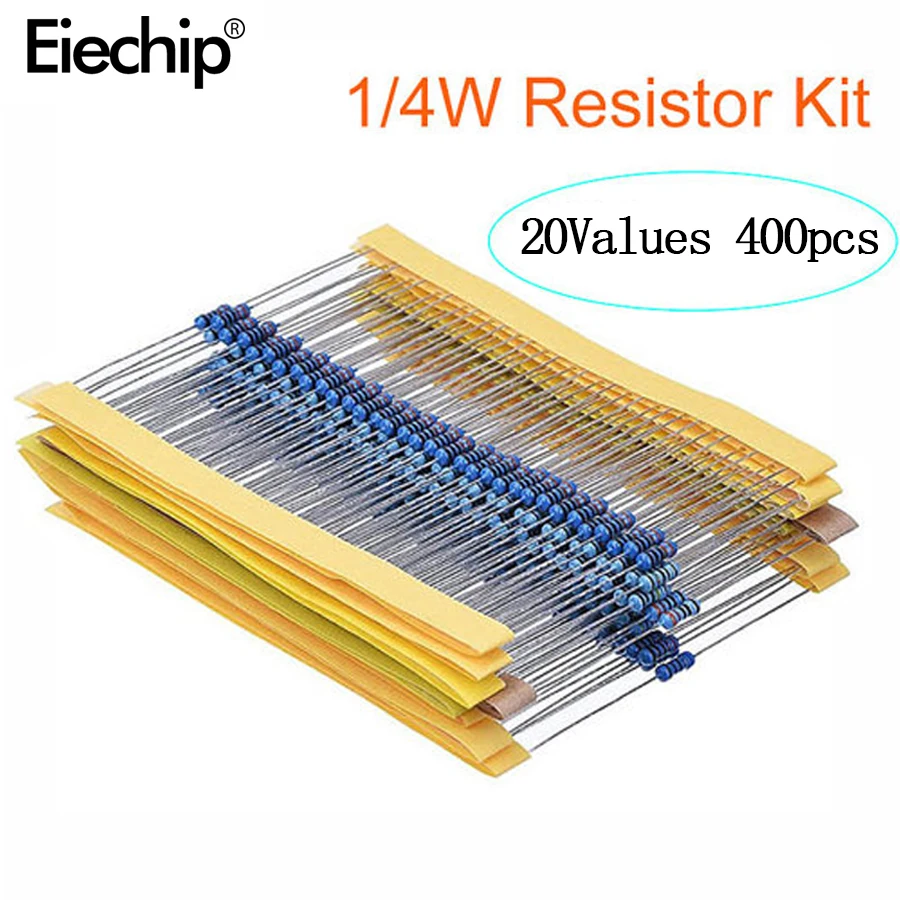 400Pcs/locs 20Values resistor Pack 1/4w Resistance 1% Metal Film ...