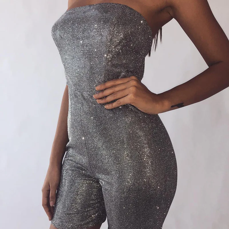 FREE SHIPPING Silver Glitter Sexy Romper Women Bandage Bodycon ...