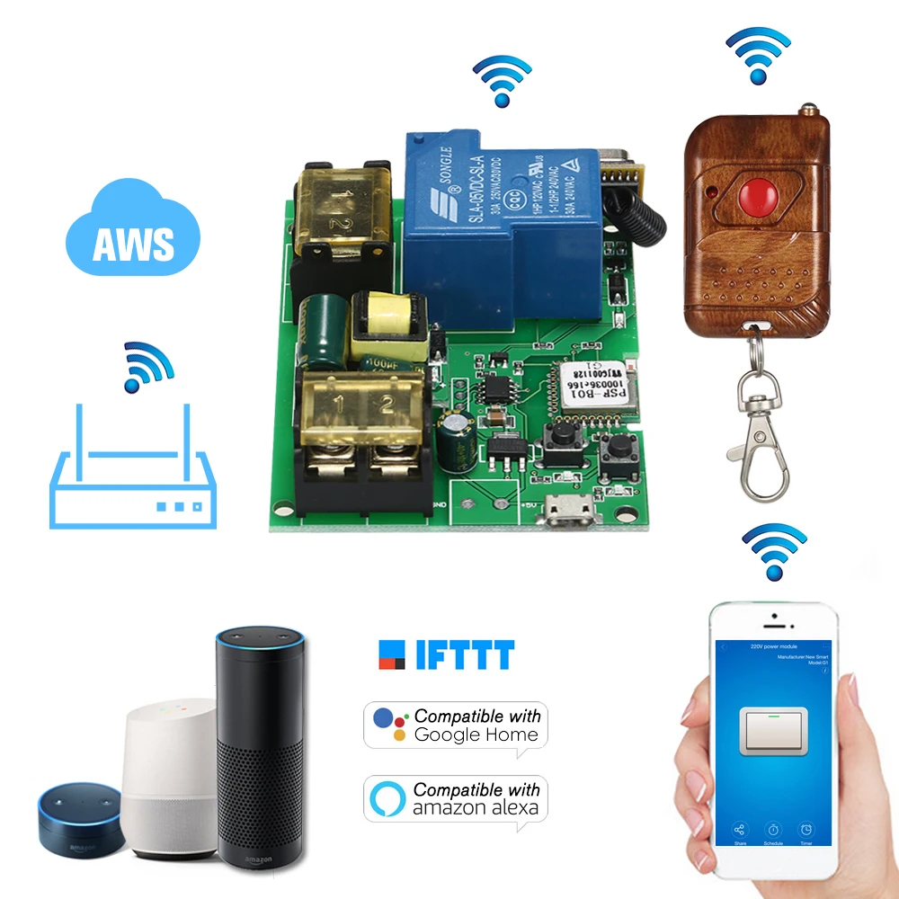 Usb Dc5v Ac85 250v 30a Rf 433mhz Wifi Switch Wireless Relay Module