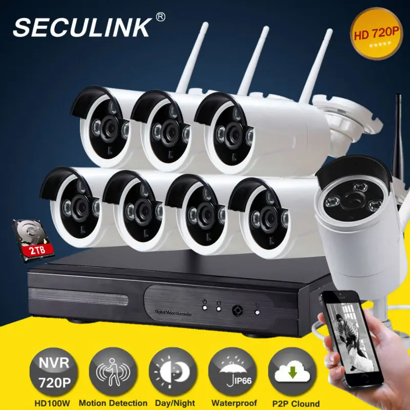 Hot 720 P 8CH Wireless NVR CCTV System 8 PIECES IR Outdoor P2P Plug and ...
