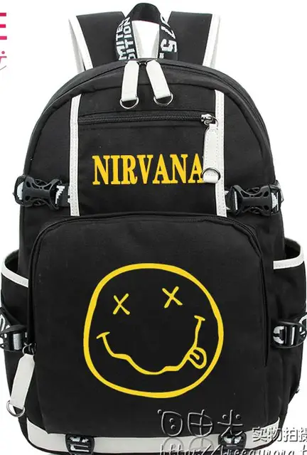 New Nirvana Smiley Face kurt Cobain Backpack Nirvana Rock Band Computer ...