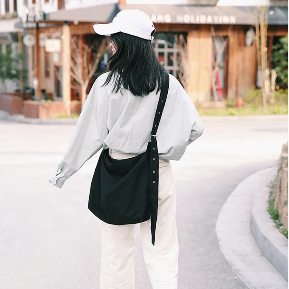 Simple Canvas Versatile Shoulder Bags Casual Solid Color Large Capacity ...