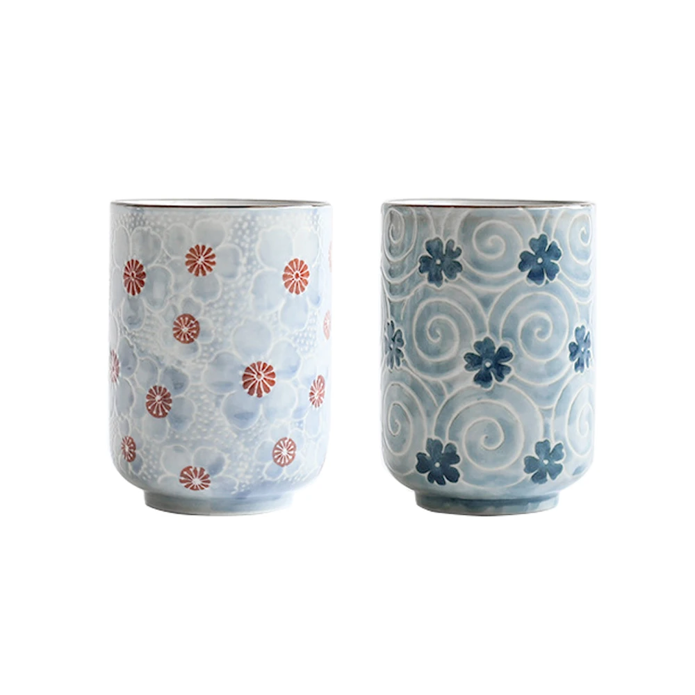 Kitchen & Dining Set of 2 Floral Japanese Tea Cups Drinkware Home ...