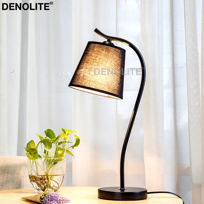 Denolite Nordic Style Table Lamp White/black Cone Fabric Shade With ...