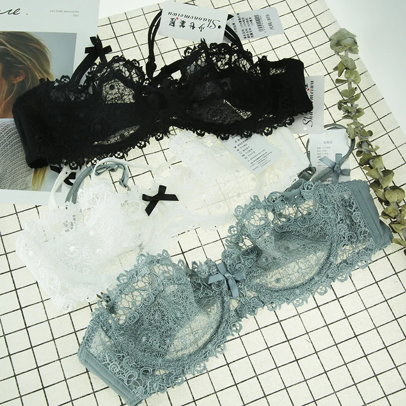 Women Embroidery Out See Though Lace Bra And Panties Sets Sexy Lingerie