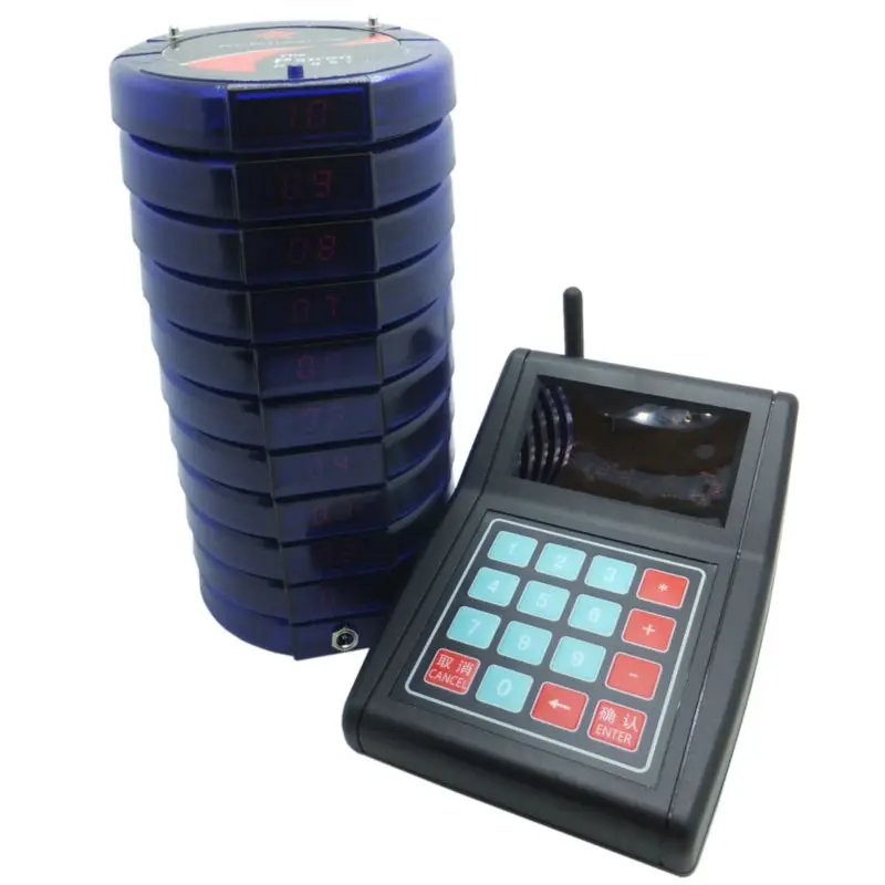 Wireless patron buttons blue pager with 10 receivers, for coffee shop ...
