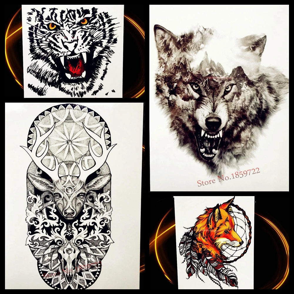 Forest-Timber-Wolf-Waterproof-Temporary-Tattoo-Black-Ink-Body-Art-Arm ...
