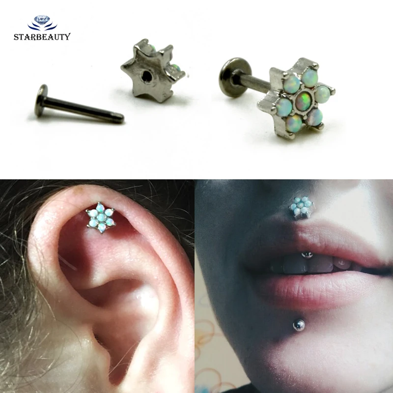 1.2*6/8mm opala labret joia flor orelha tragus brinco cartilagem ...