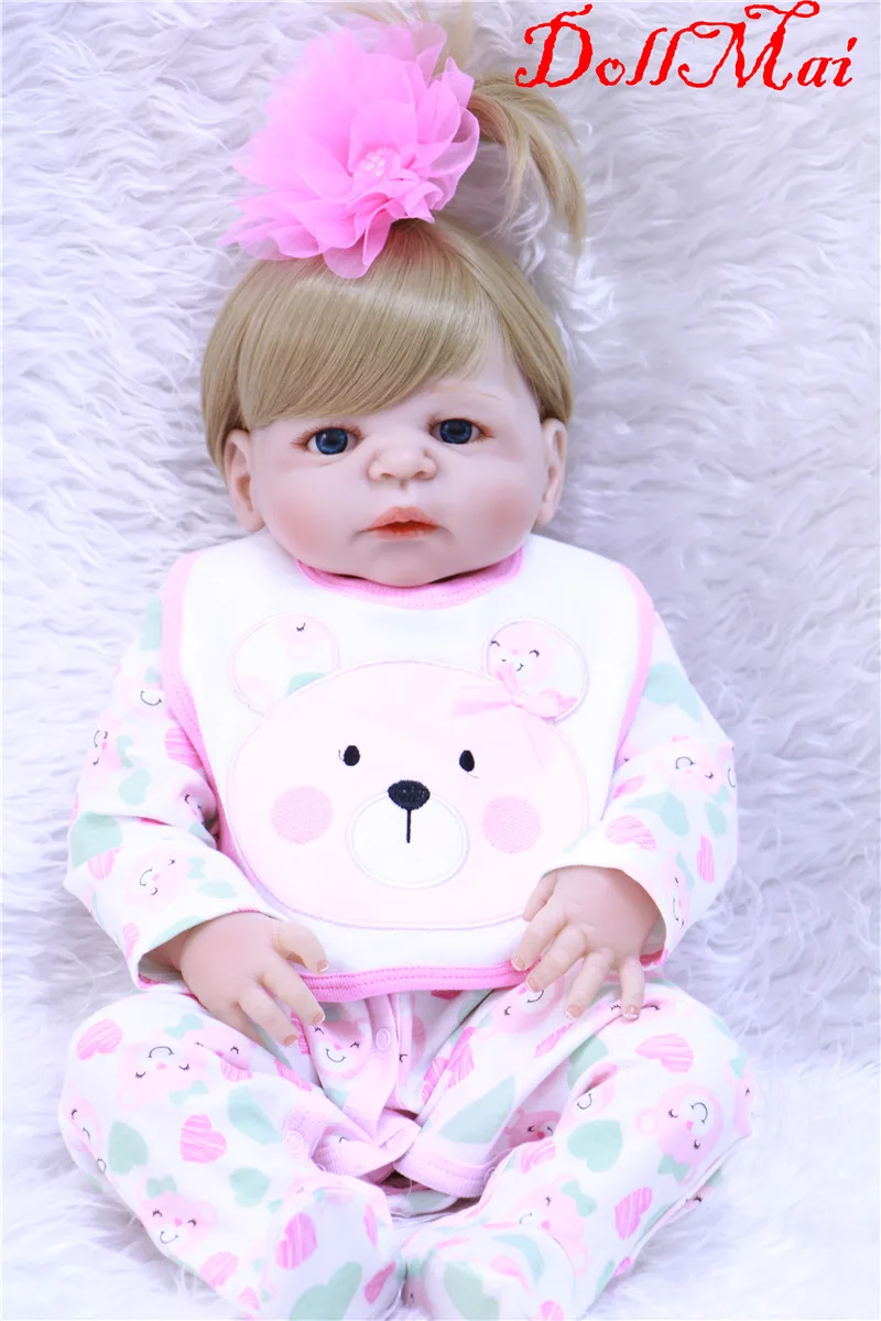 NPK fashion full silicone reborn baby girl dolls 22inch blond hair wig ...