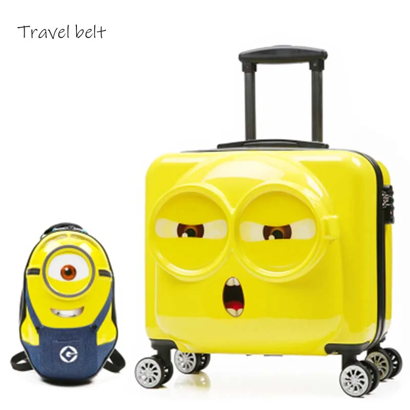 Travel Belt Cute Children Minions Rolling Luggage Sets Spinner kids ...