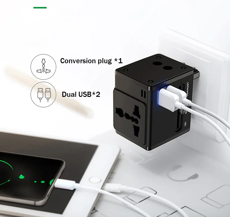 Earldom 5V 2.1A Dual USB Charger AC To AC Plug Adapter